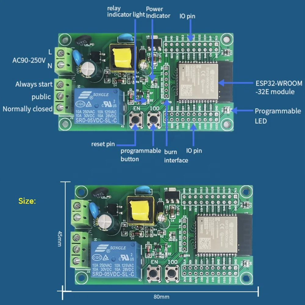 Ac90-250v Esp32 1 Channel Wifi Relay Iot Development Board Esp32-wroom-32e Single Relay Control ...