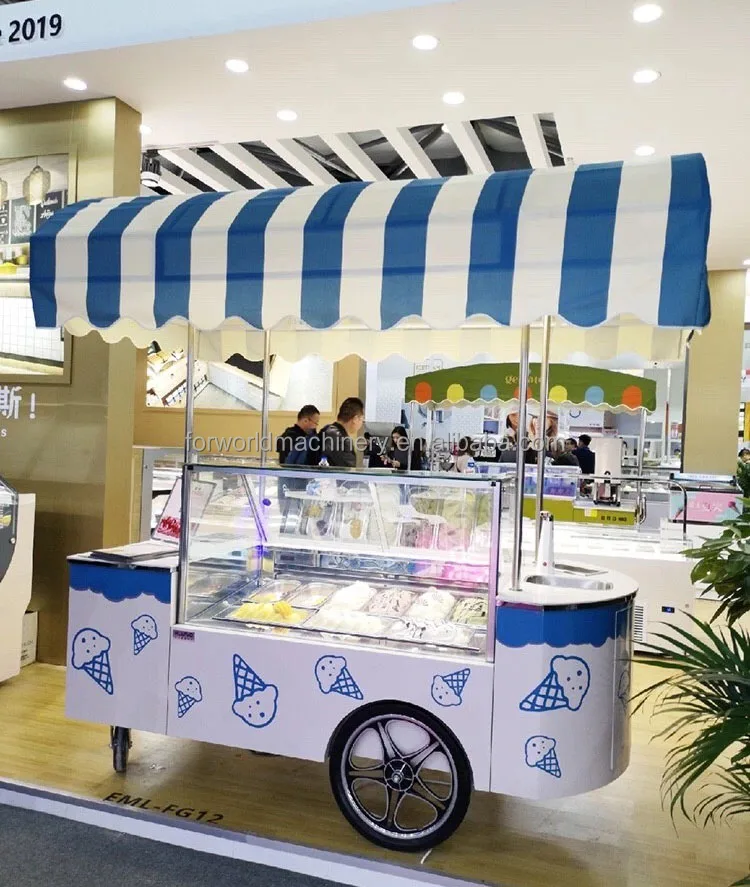 12 Pans Ice Cream Cart with Freezer - Portable Vending Cart for Ice ...