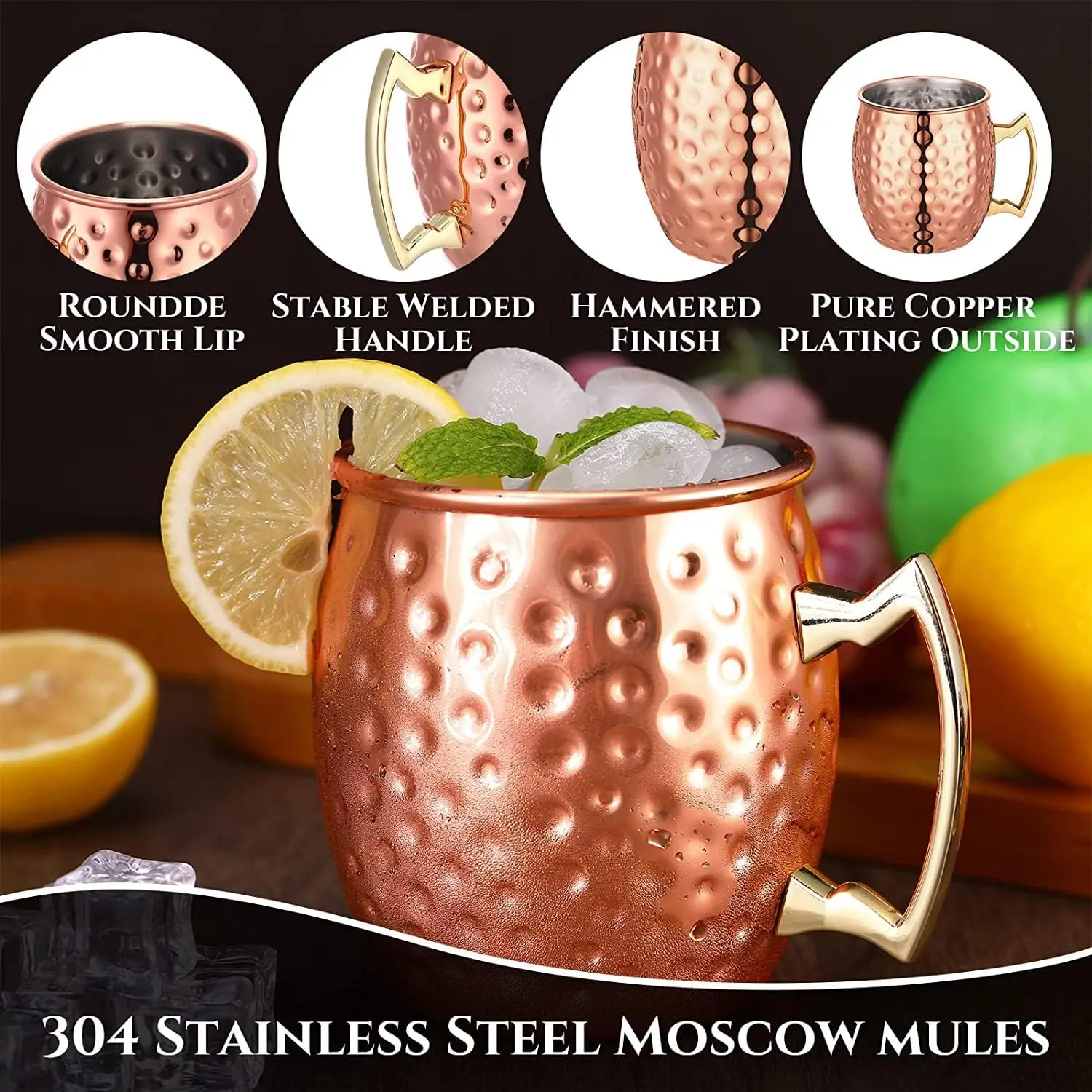 Wholesale 16 OZ Moscow Mule Copper Cocktail Cup Stainless Steel Plated ...