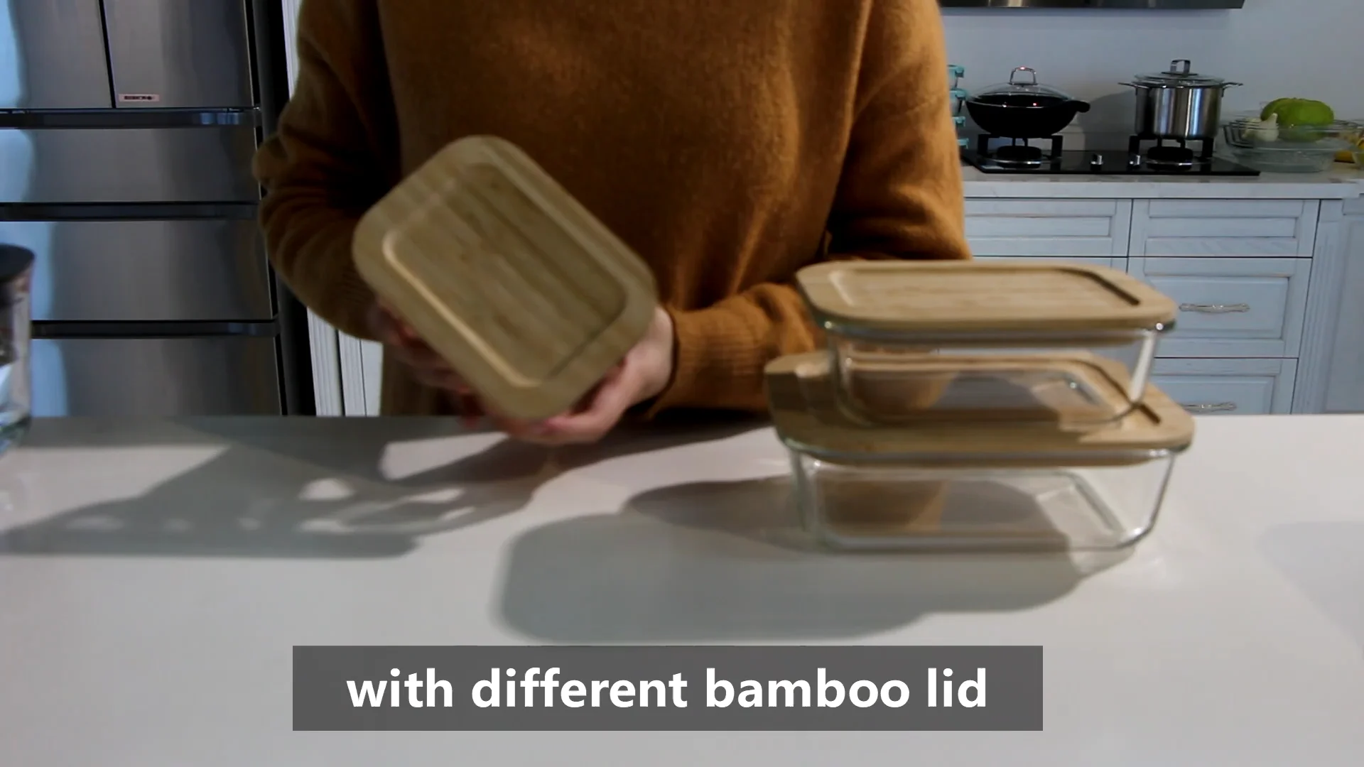 Linuo Environment- Friendly Bamboo Wooden Lids Glass Kitchen Food ...
