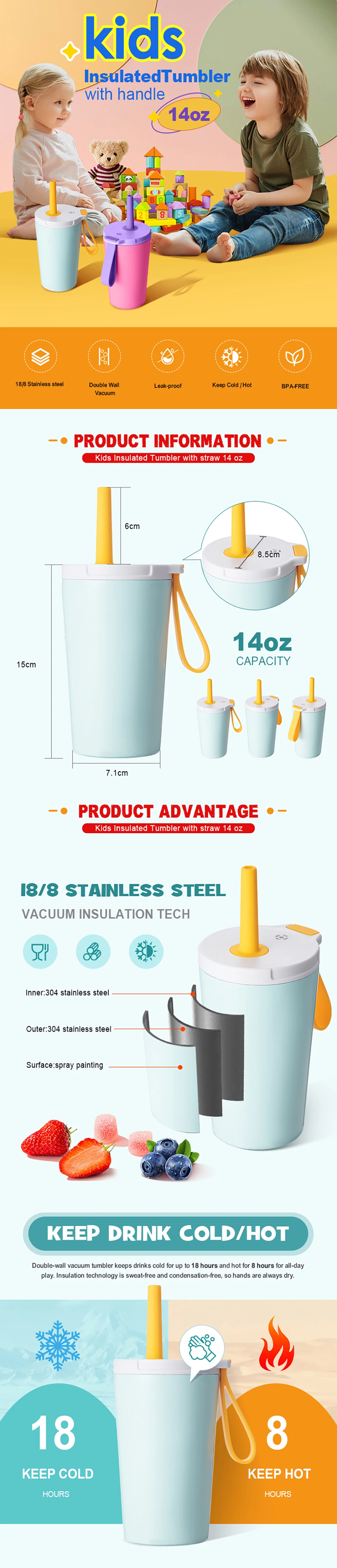 Everich Manufacturer Custom Logo 14oz Double Wall 304 Stainless Steel ...