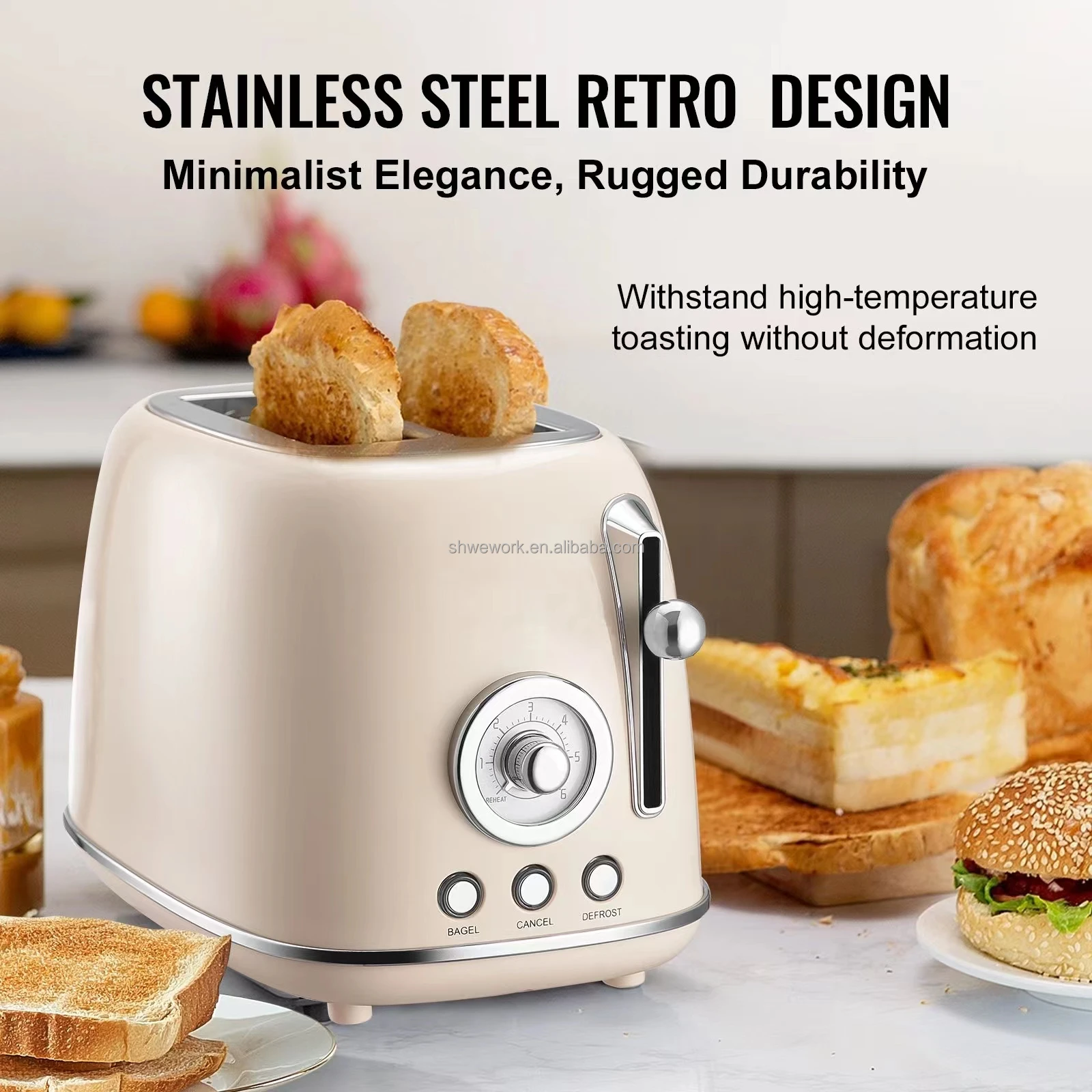 Wework Brushed Stainless Steel Toaster - 2 Slice, 825W
