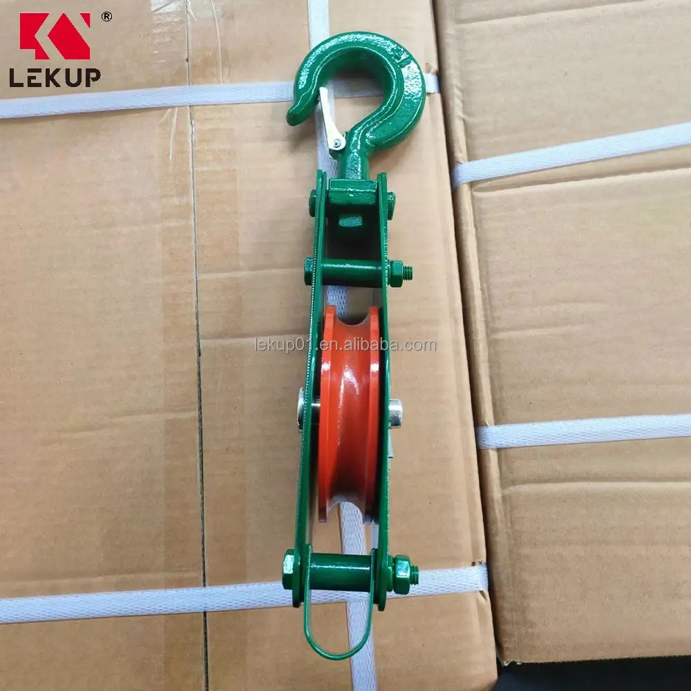 Painted Single Wheel Hook Lifting Pulley Block Closed-end Wire Rope ...