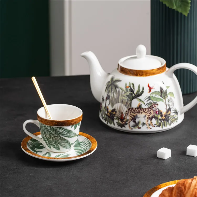 Chinese vintage custom green leaf decorative porcelain tea coffee sets ...