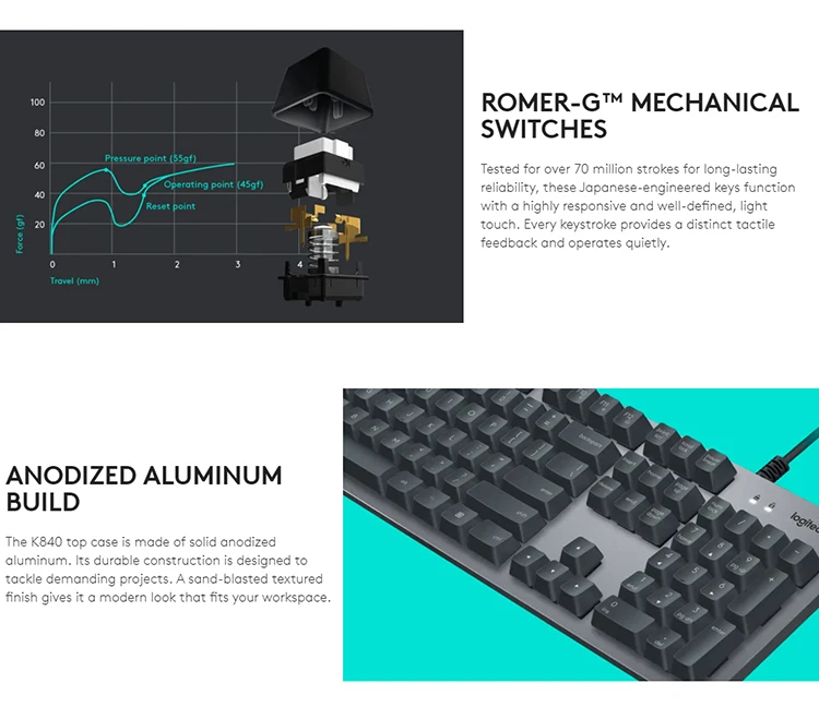 Logitech K840 Mechanical Keyboard - Full Size, RGB Backlit