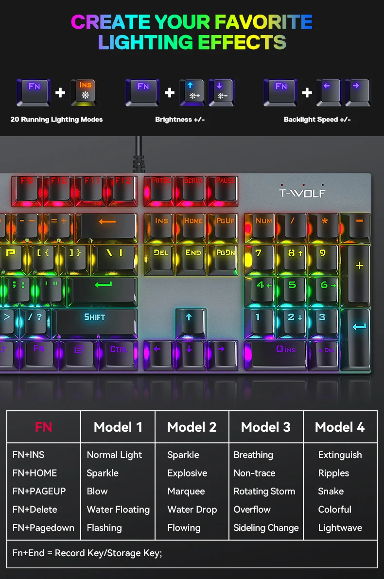 T-WOLF T18 Wired Mechanical Keyboard - Gaming & RGB Light