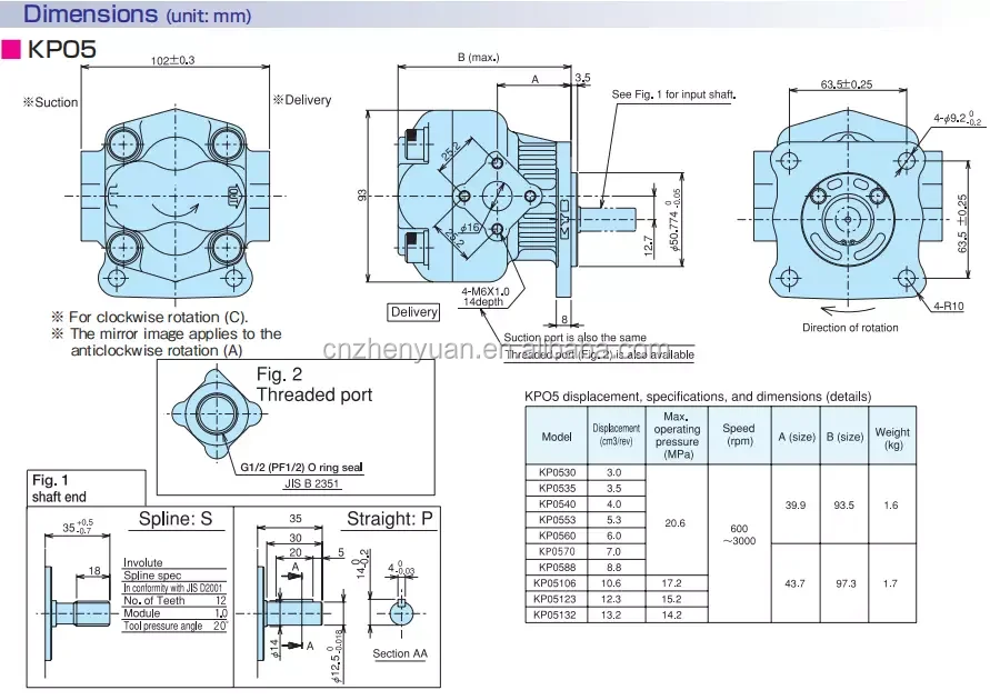Kyb Hydraulic Oil Pump Kp05 Kp0530 Kp0535 Kp0540 Kp0553 Kp0560 Kp0570 ...