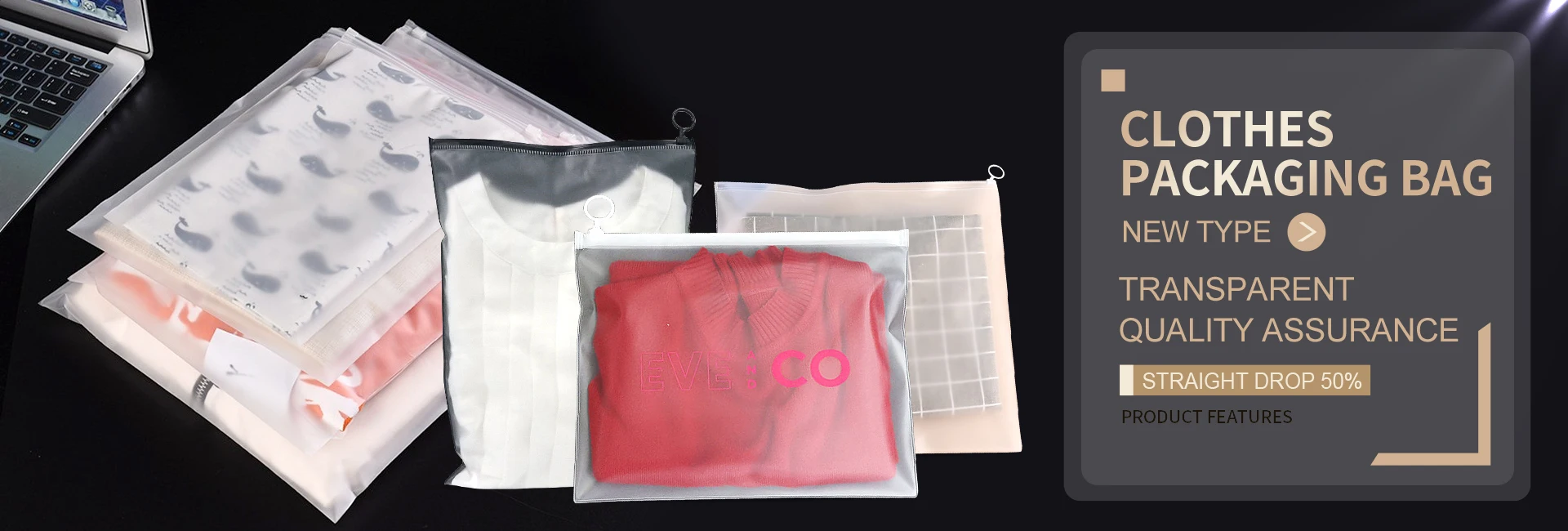 Custom Print Logo Eco Friendly Ziplock Clear Garment Black Packaging ...