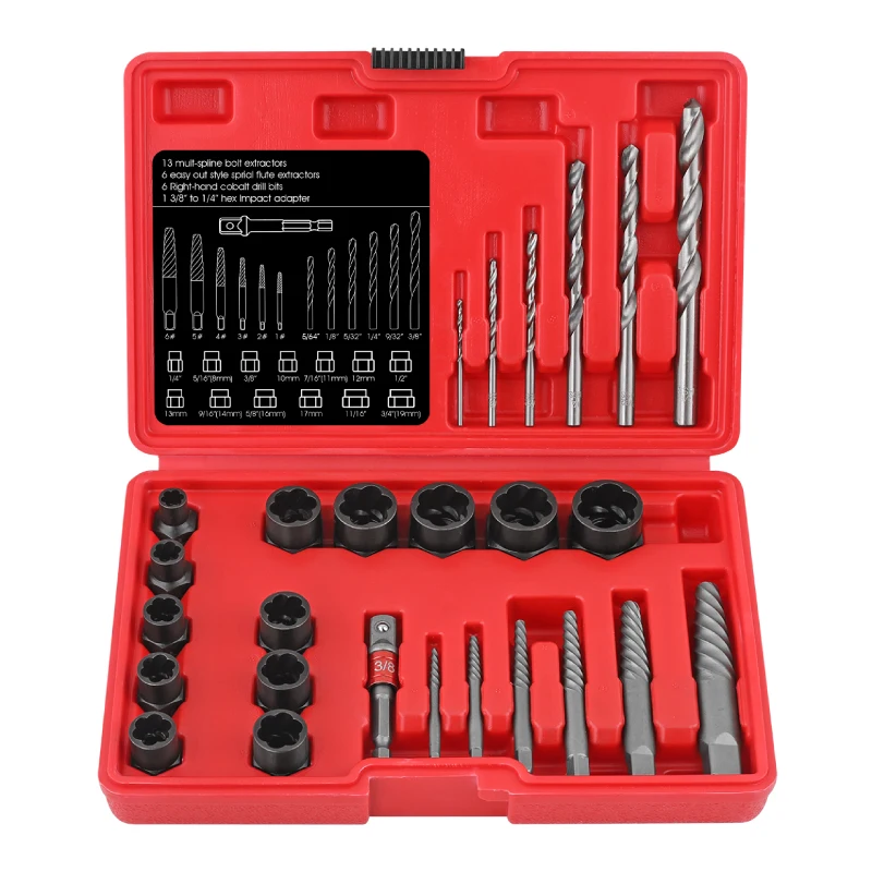 26pc Broken Screw & Bolt Extractor Set For Damaged Removal. 3/8 Socket ...