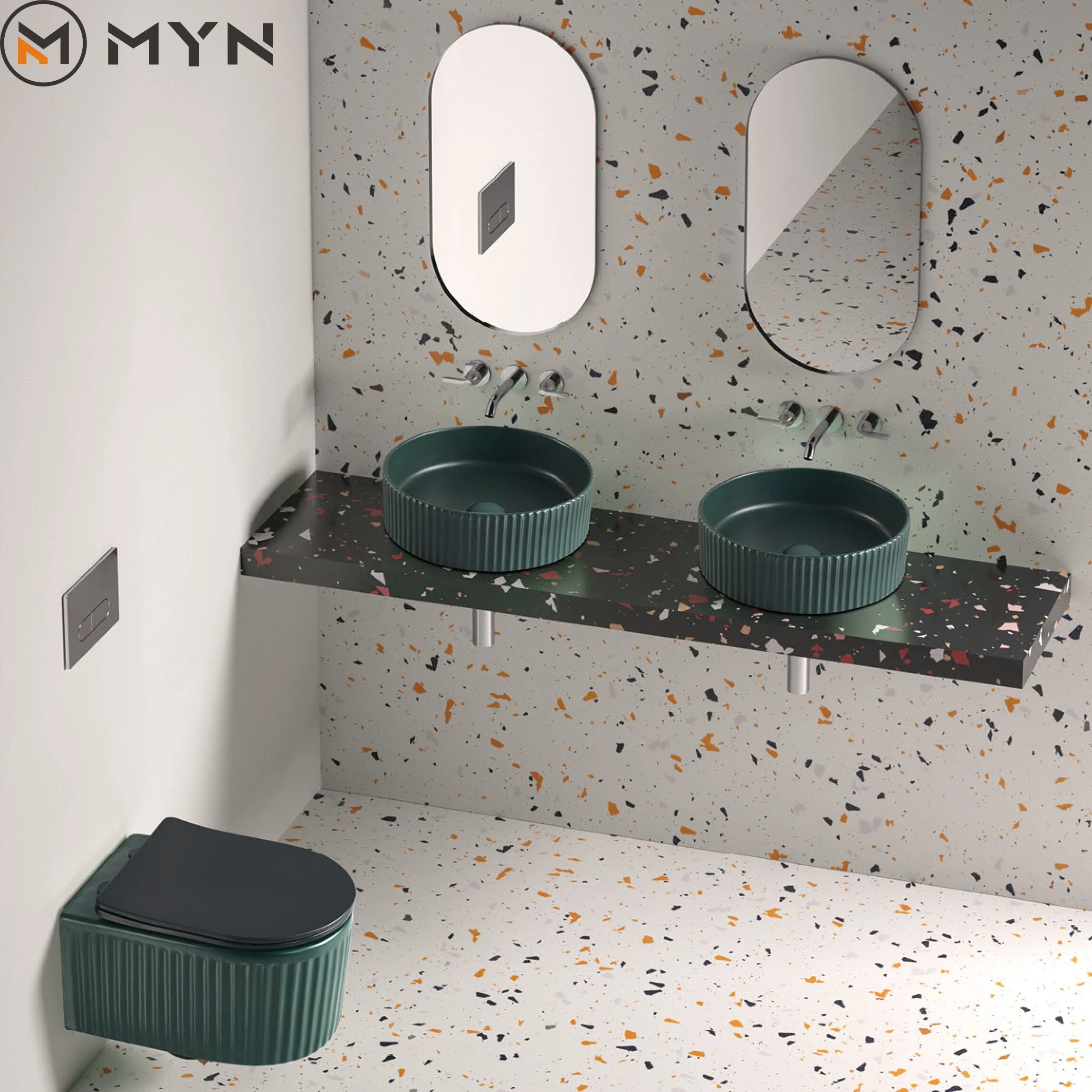 Luxury Floating Toilet Wall Mounted Green Fluted Rimless Wc Bathroom ...