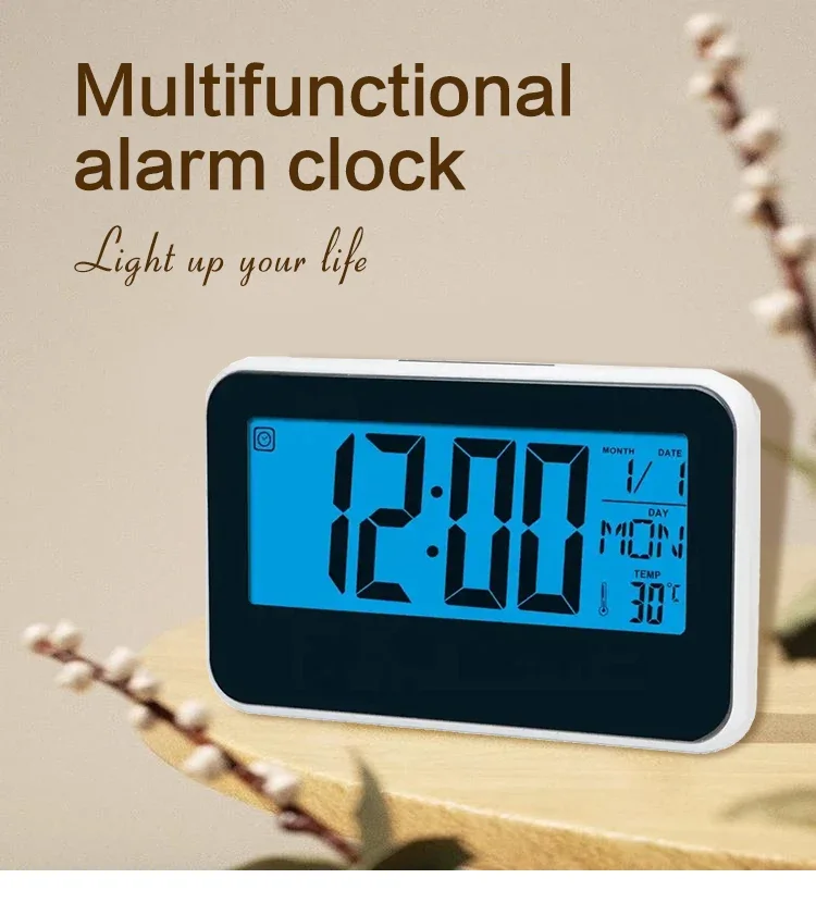 Table Digital Alarm Clock Big Lcd Display Blue Color Background Lights ...