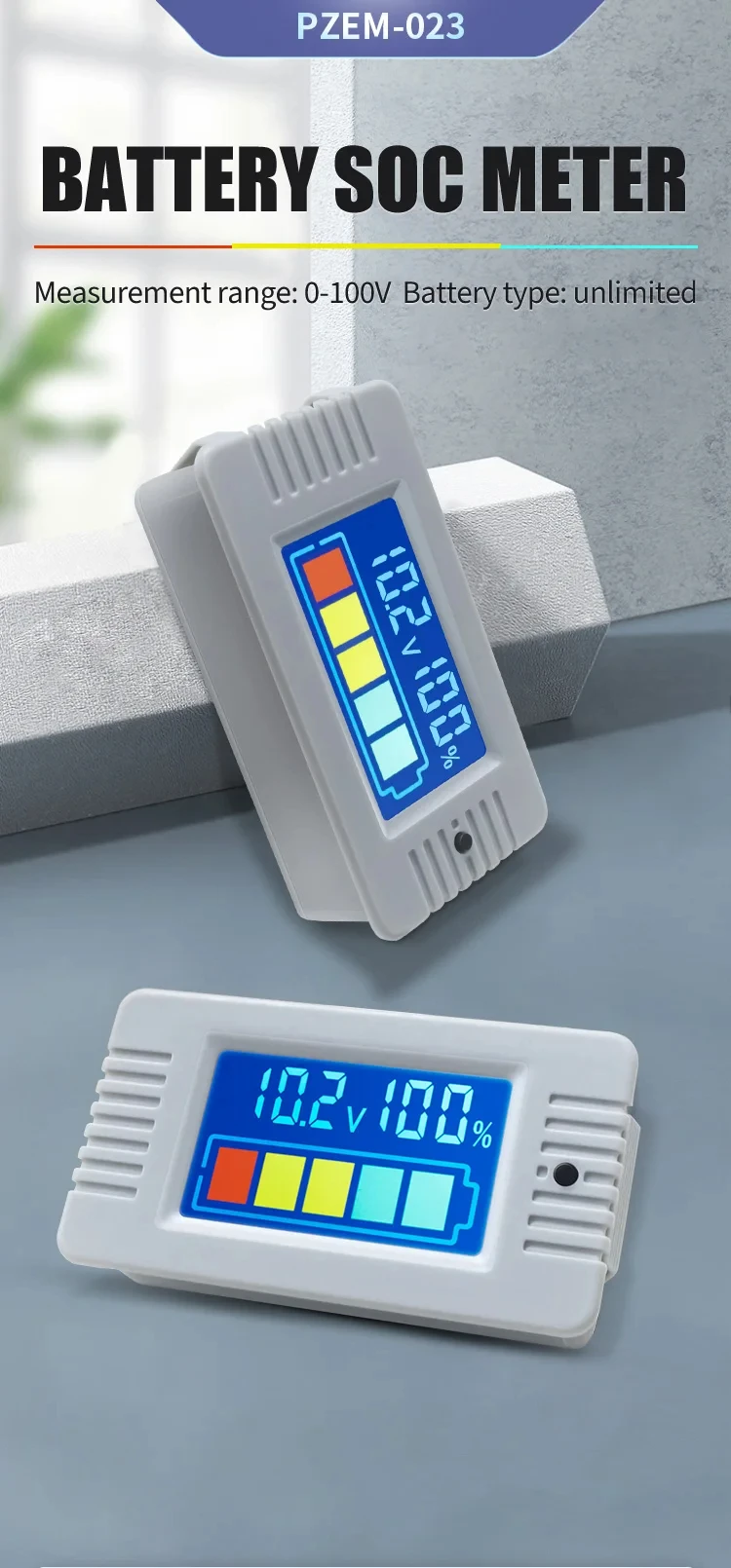 Pzem-023 100v Color Digital 18650 Soc Tester Lcd Car Monitor Volt Meter ...