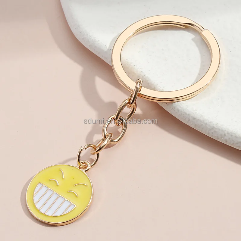 Hot Sale Yellow Enamel Metal Happy Smiley Face Key Chain Accessories ...