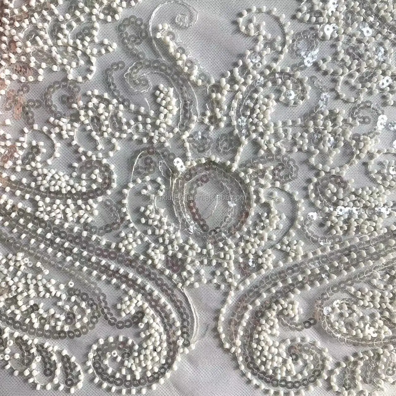 Superior Quality Crystal Beaded Lace Fabric Heavy White Beaded Lace ...