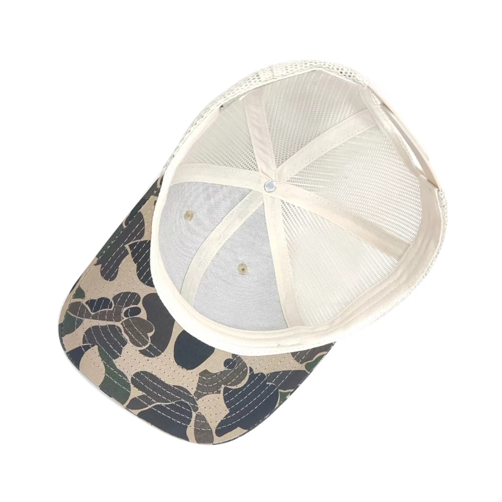 Custom Bank Brown Camo Khaki Mesh Hat - 6 Panel Trucker Cap