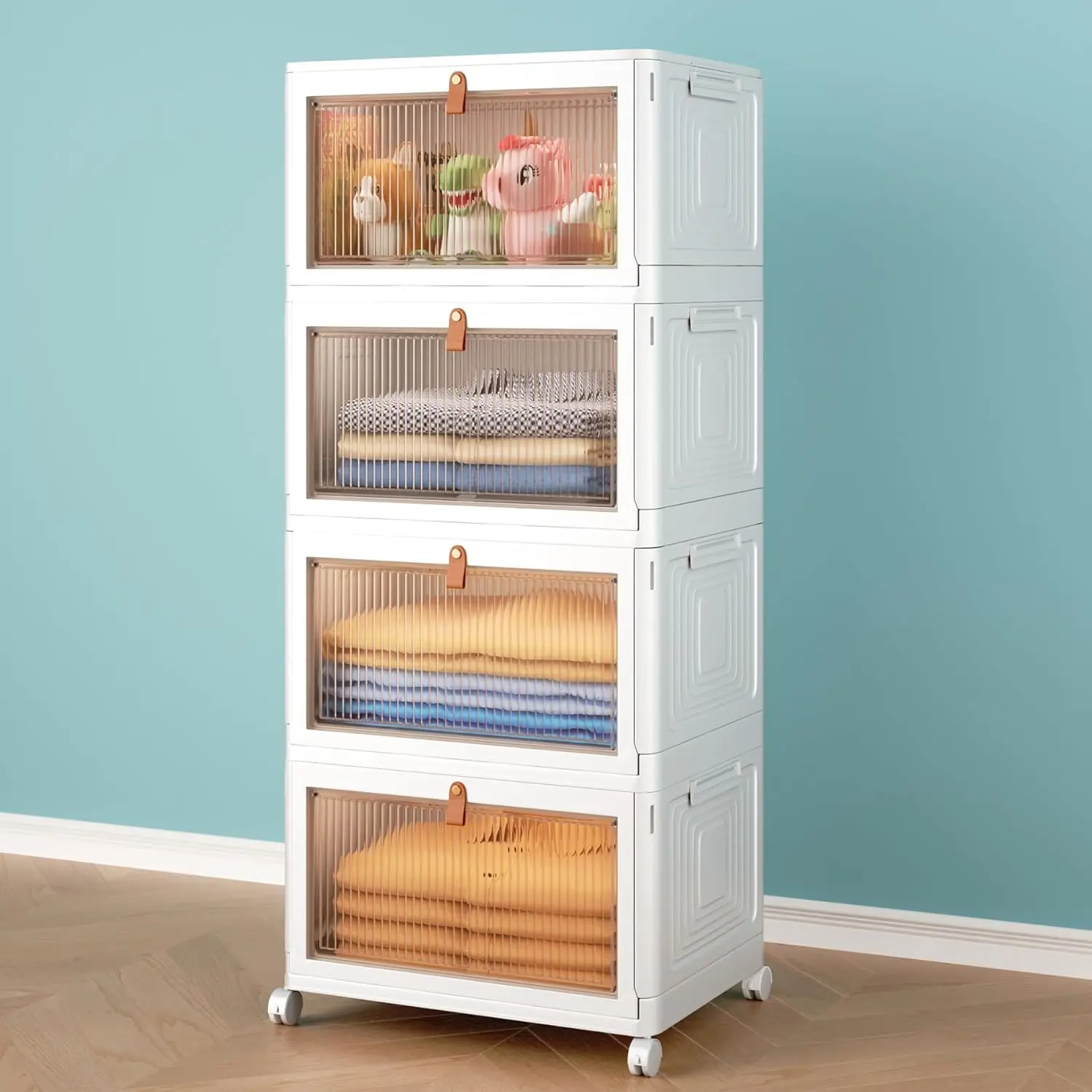 4 Tier Collapsible Storage Bins Boxes Lids Foldable Plastic Storage ...