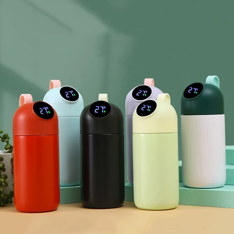 Creative capsule shape water bottle insulated smart stainless steel ...