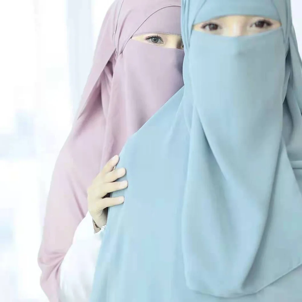 Fashion Solid Color Islamic Niqab Face Cover Veil Muslim Women Hooded ...