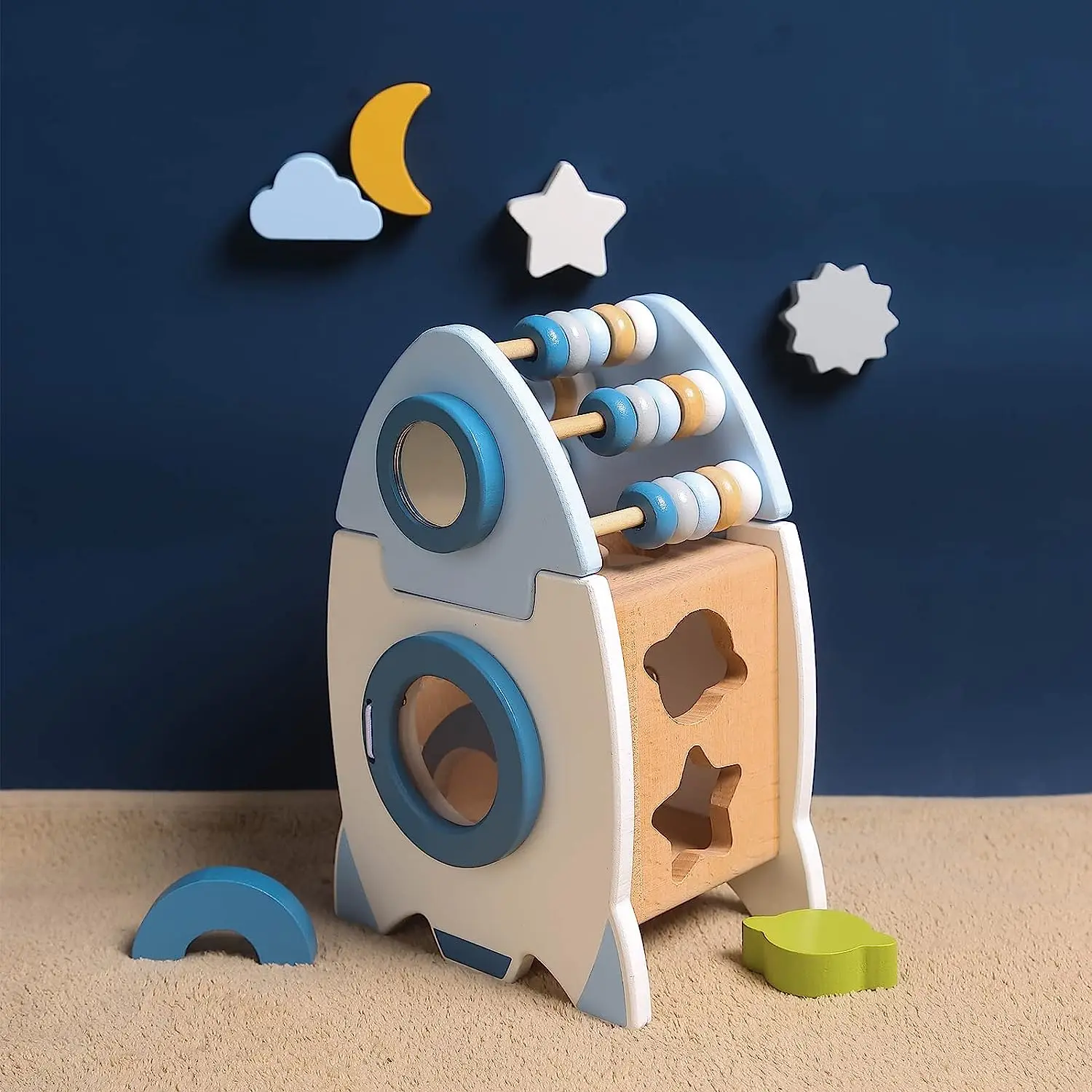 Multi-functional Building Blocks 5-in-1 Educational Toy Wooden Rocket ...