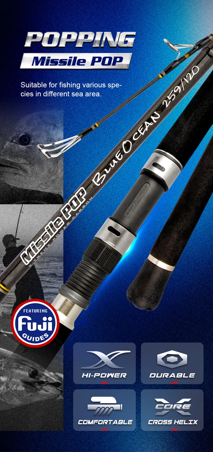 Fuji Parts Carbon Fiber Spinning Fishing Popping Rod Big Game Ocean Rod ...