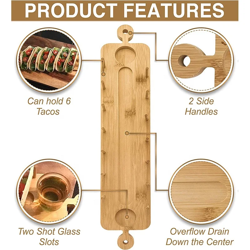 Bamboo Taco Holder Stand,Large Taco Tray Plates Holds 6 Soft Or Hard ...