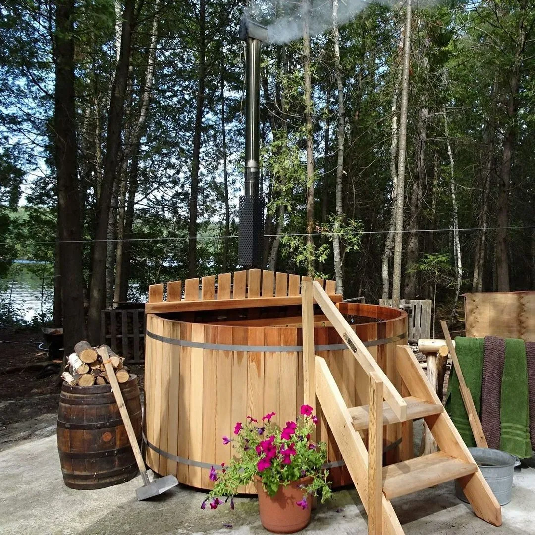 Outdoor Hot Tub - Red Cedar Wood Burning Spa Experience