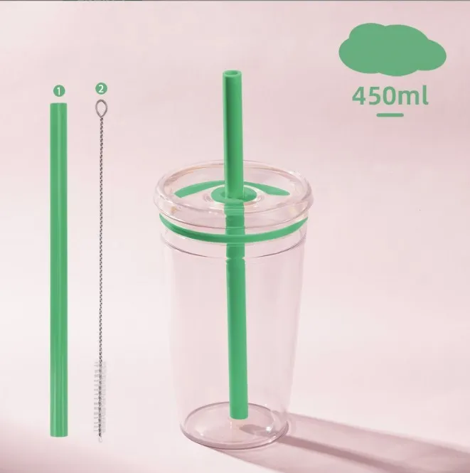 Customize logo New Tritan Cups 450ml Single Wall Straw Cup Milk Tea ...