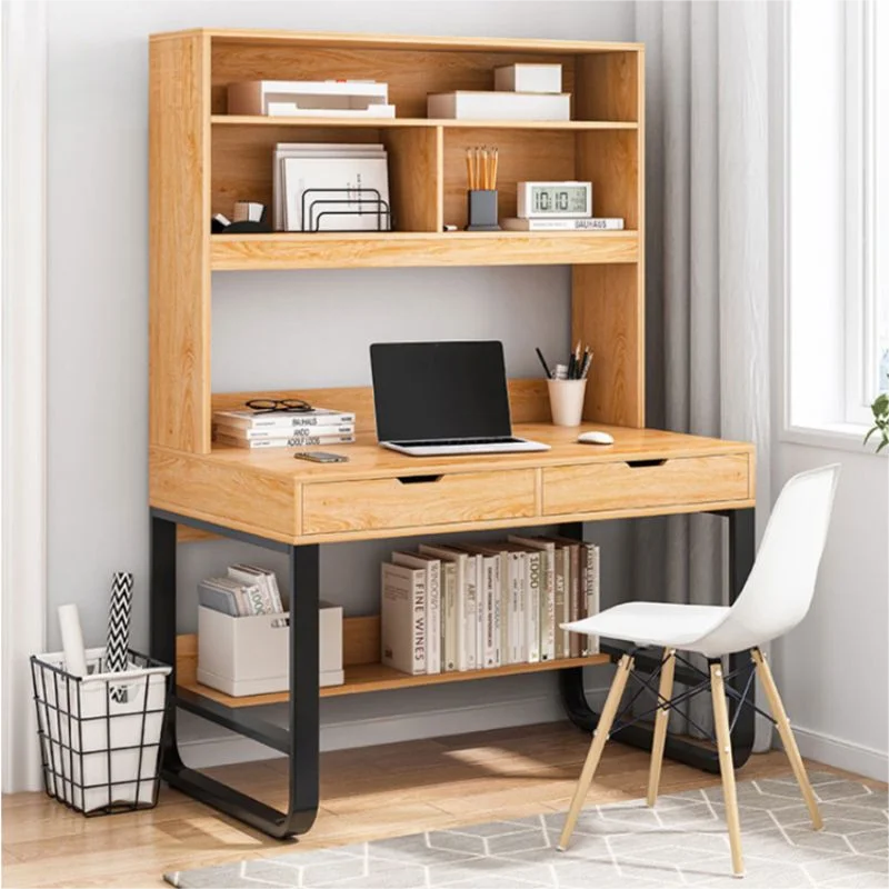Steel Wood Desktop Bookshelf Computer Desk with Bookcase Integrated ...