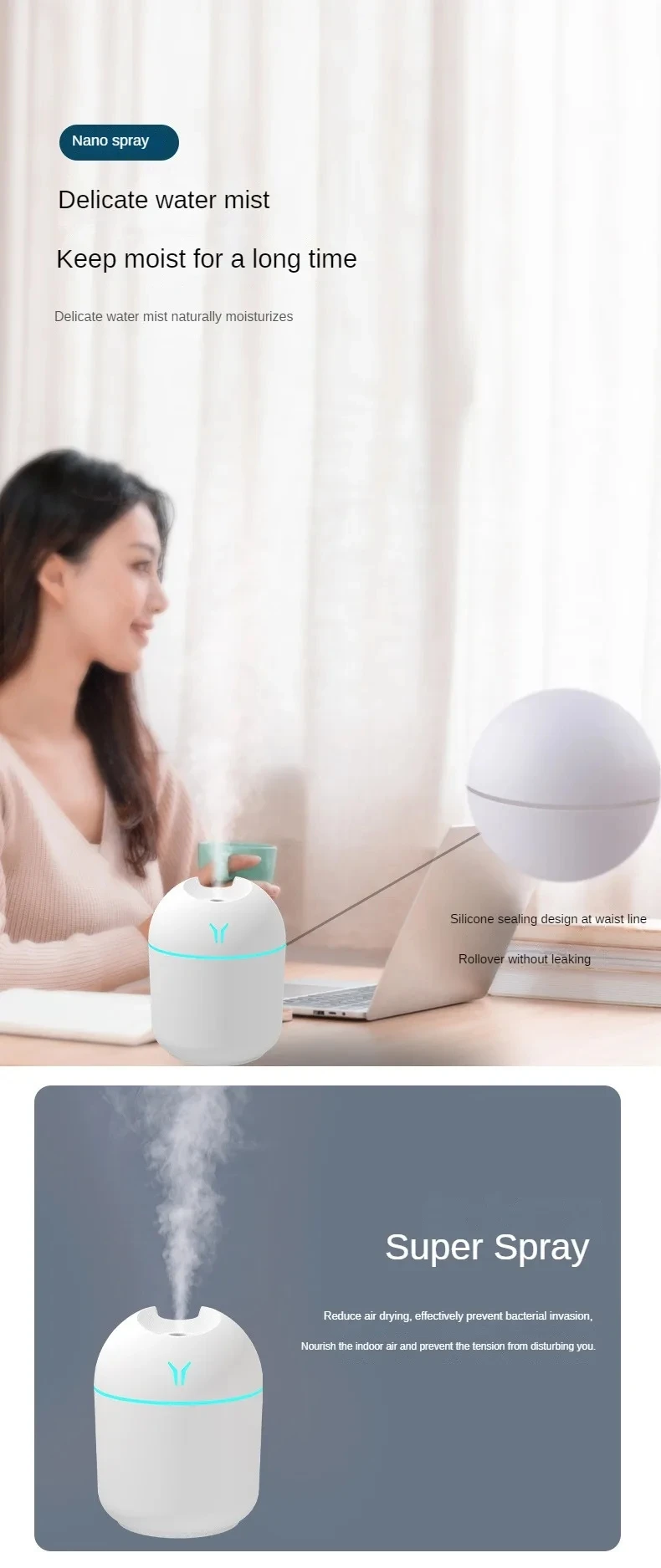 Mini Portable Cute Cool Mist Ultrasonic Air Humidifier Led Night Lamp ...