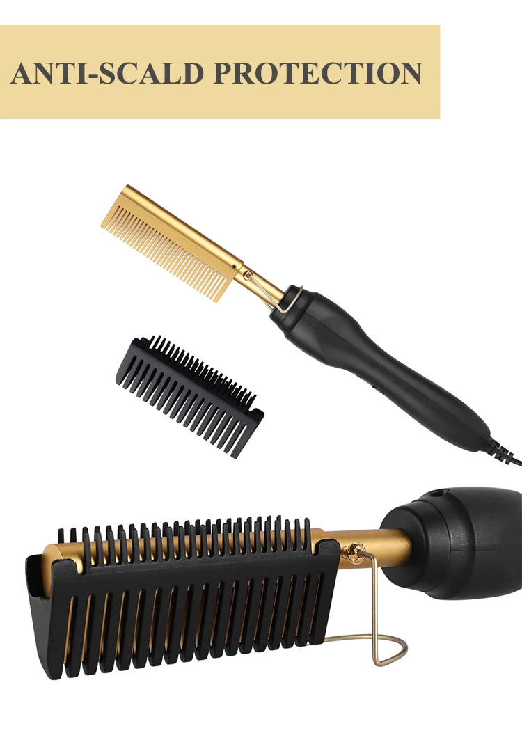 2 In 1 Portable Hot Comb Straightener Electric Hair Straightener Curler ...