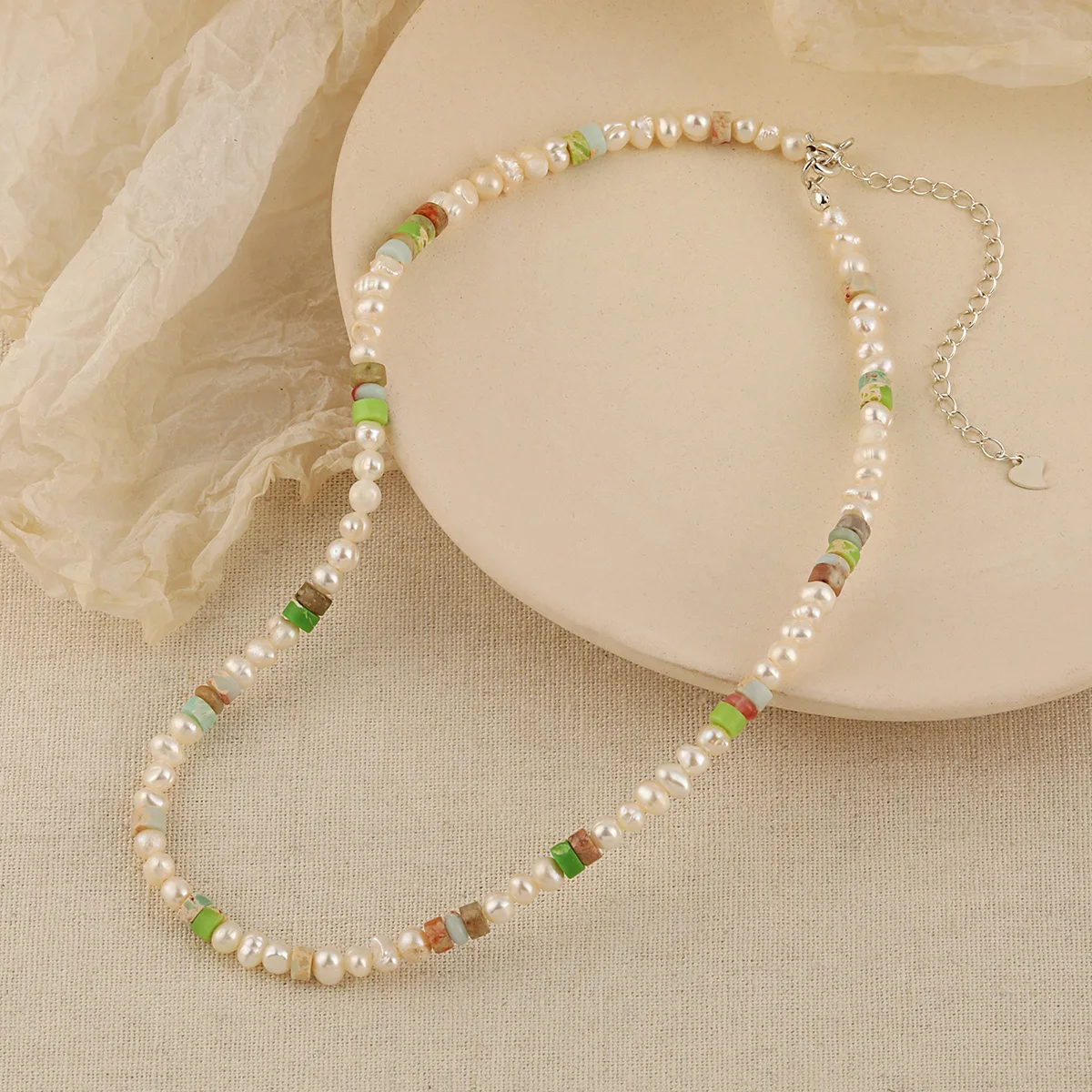 Elegant Pearls Colorful Stone Bead Caps 925 Sterling Silver Necklace ...