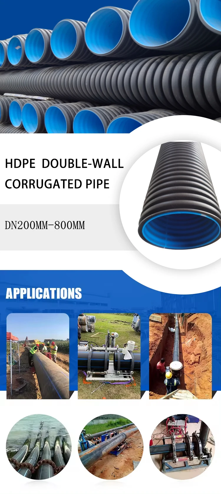 Dn225-800mm High Quality Double-Wall Corrugated Hdpe Pipe Prices Double ...
