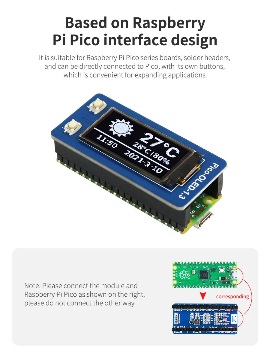 Raspberry Pi Pico 1.3 Inch Oled Display Built-in Sh1107 Chip And 2 Buttons Convenient For ...