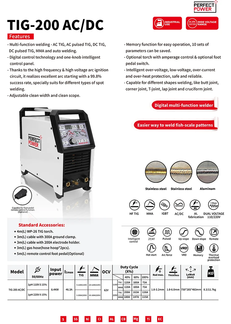 200A AC/DC TIG Welder - High Productivity Welding Machine