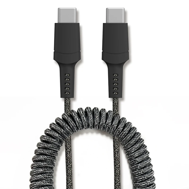 Spiral Curly Braided Type C PD USB Data Cable - Durable & Fast Charging