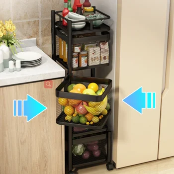 5-Layer Practical Kitchen Storage Trolley Metal Square Shelf with Wheel ...