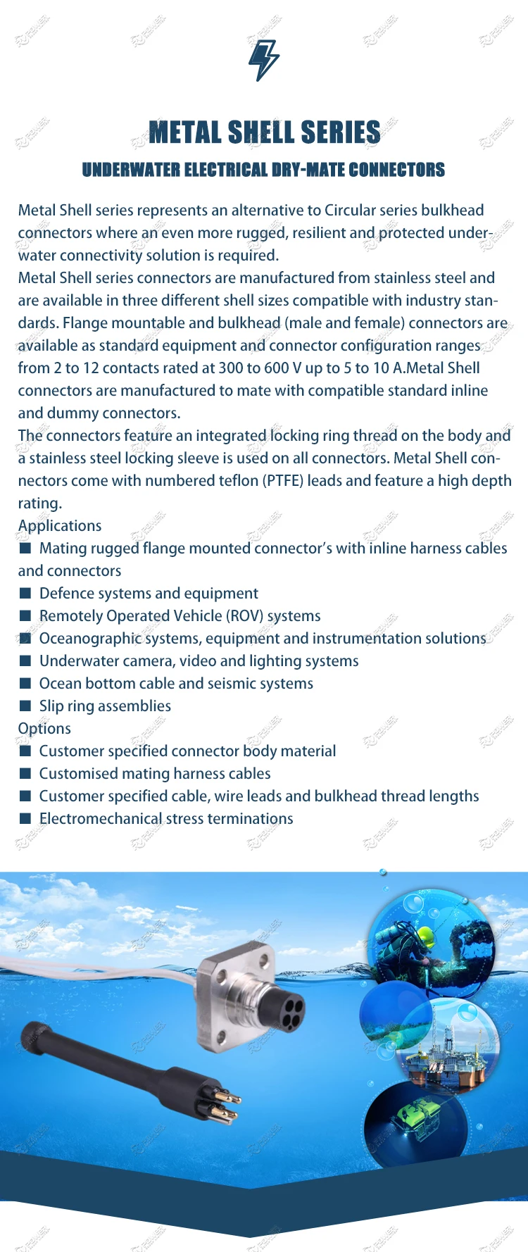 1500 Series FCR1508M Underwater Connector with Metal Shell High-Density ...
