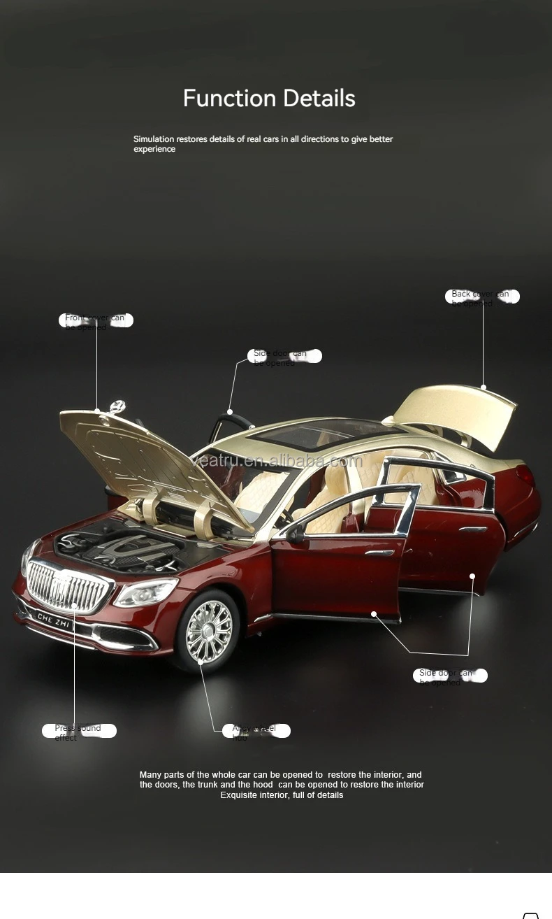 Diecast Model Cars 1:24 Benz Maybach S600 with Sound and Light