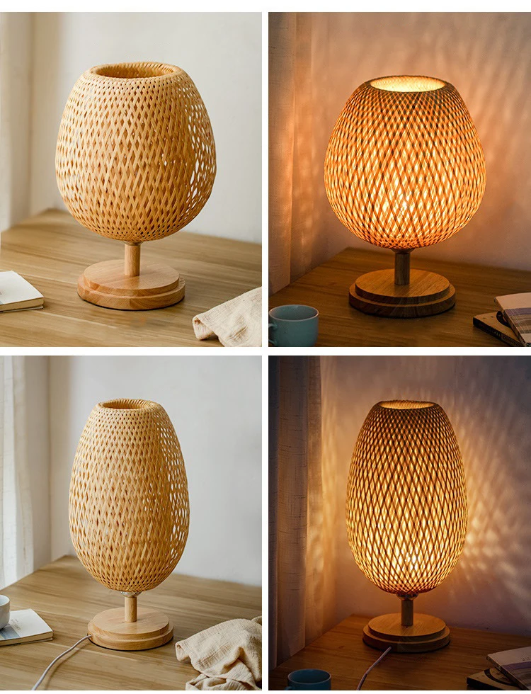 Japanese And Southeast Asia Style Desk Light Bamboo Woven Lampe De Led ...
