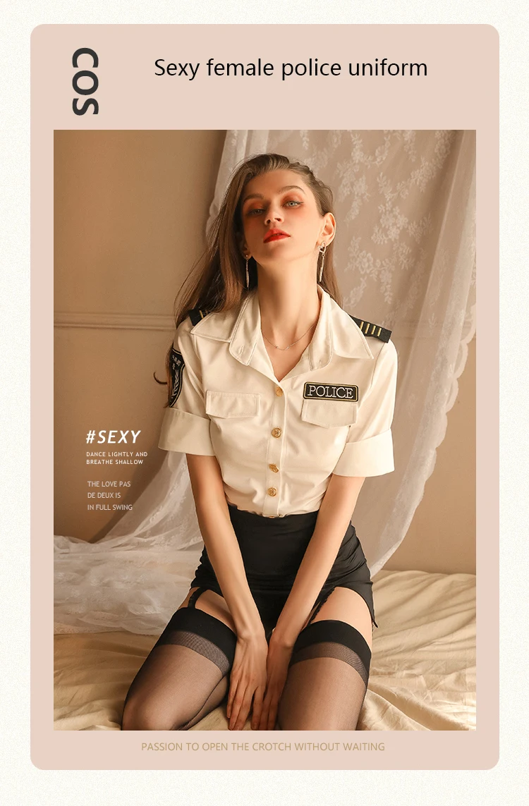Sexy Policewoman Uniform Female Short Sleeve Blouse And Skirt With