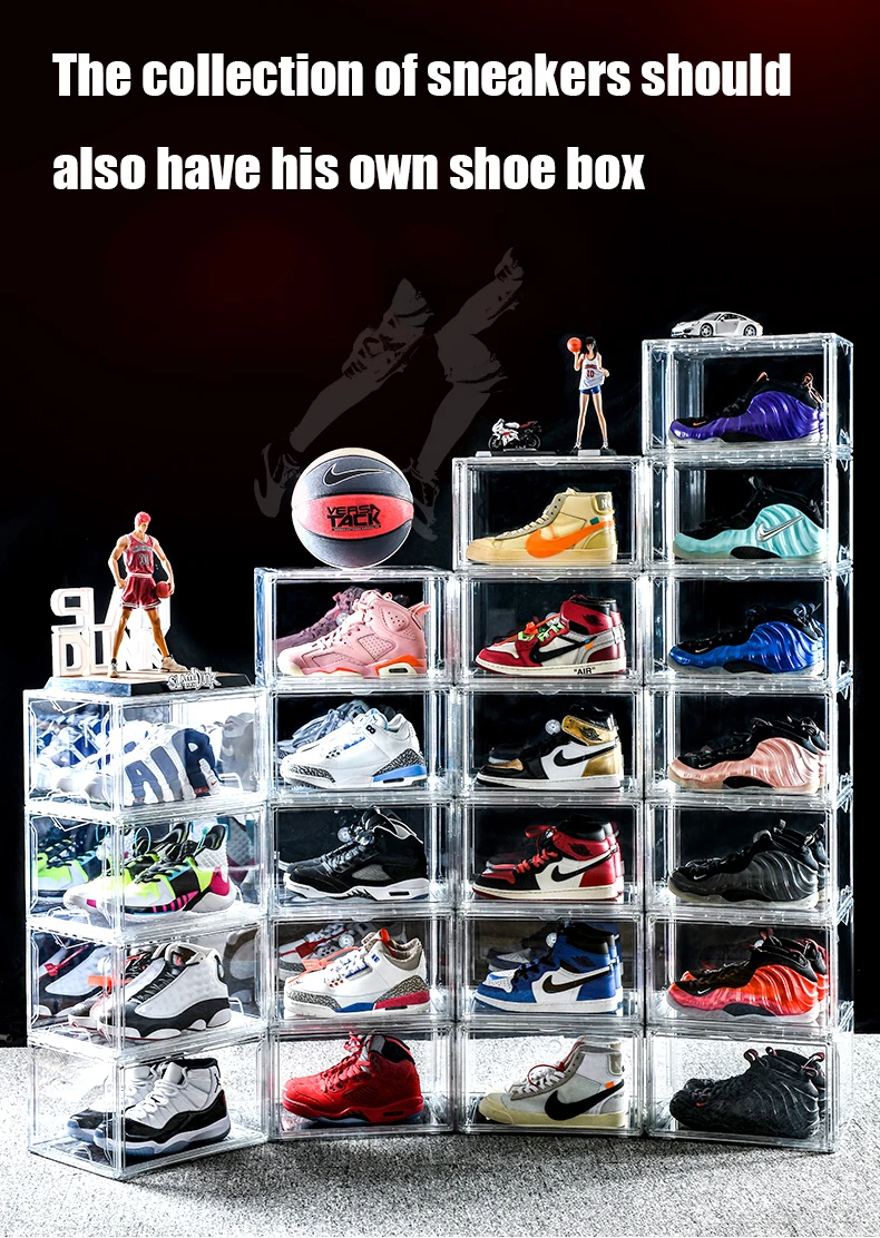 Side Open Drop Plastic Stackable Custom Sneakers Display Box Foldable ...