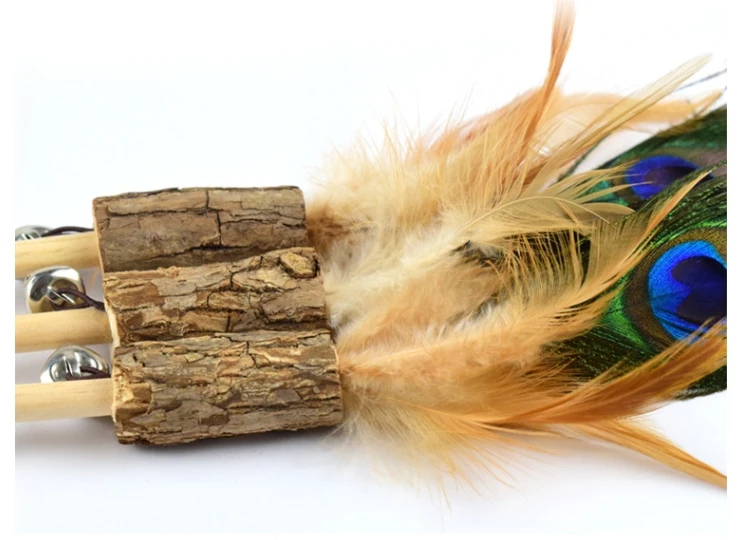 Wooden Pole Peacock Feather Cat-teasing Stick Polygonum Stick Cat ...