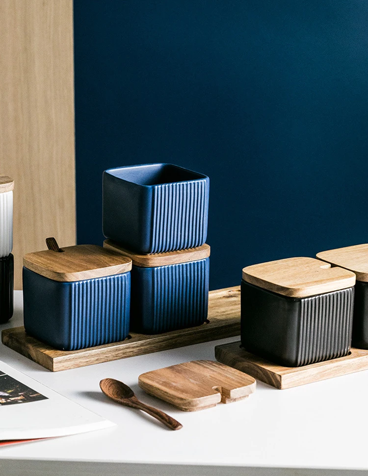 Custom Name Ceramic Spice Jar Set with Bamboo Lid