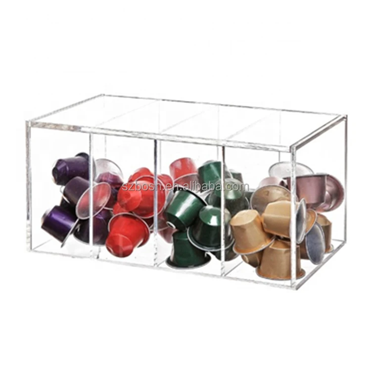 Transparent Acrylic 4 Compartment Tea Box Acrylic Divided Capsule Box ...