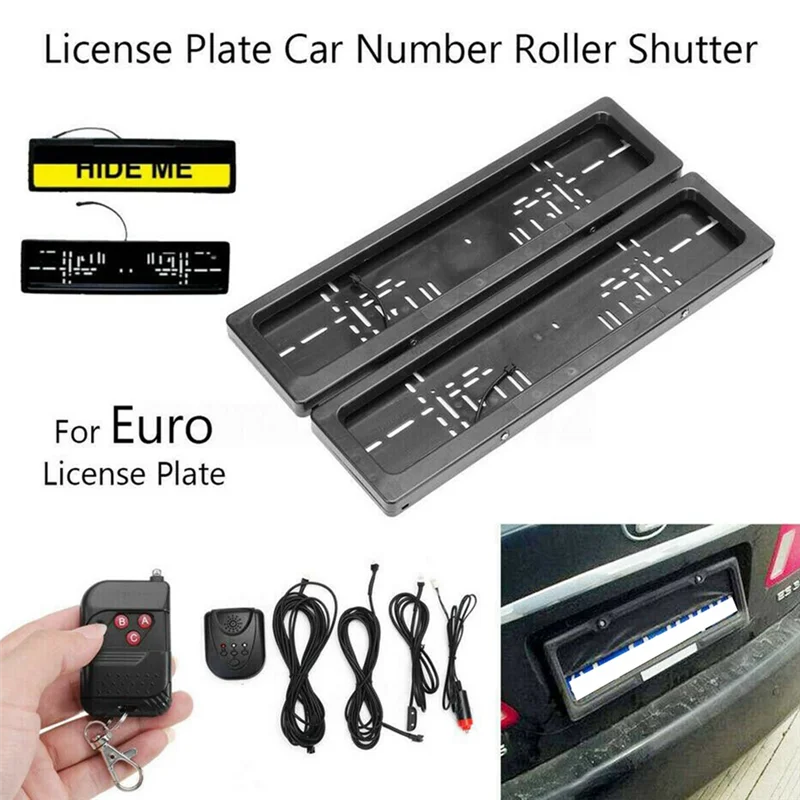 2 X European Shutter Cover Electric Car License Plate Frame