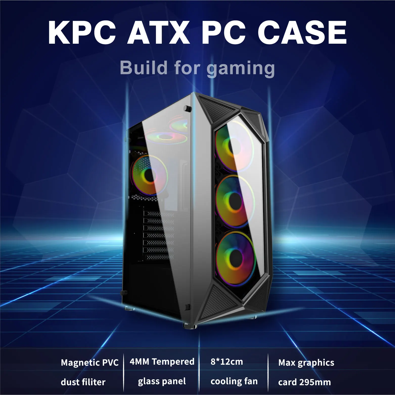 Kinpower ATX PC 케이스 6 Pcs 120mm RGB 팬 컴퓨터 게임 케이스 중반 타워 강화 유리| Alibaba.com