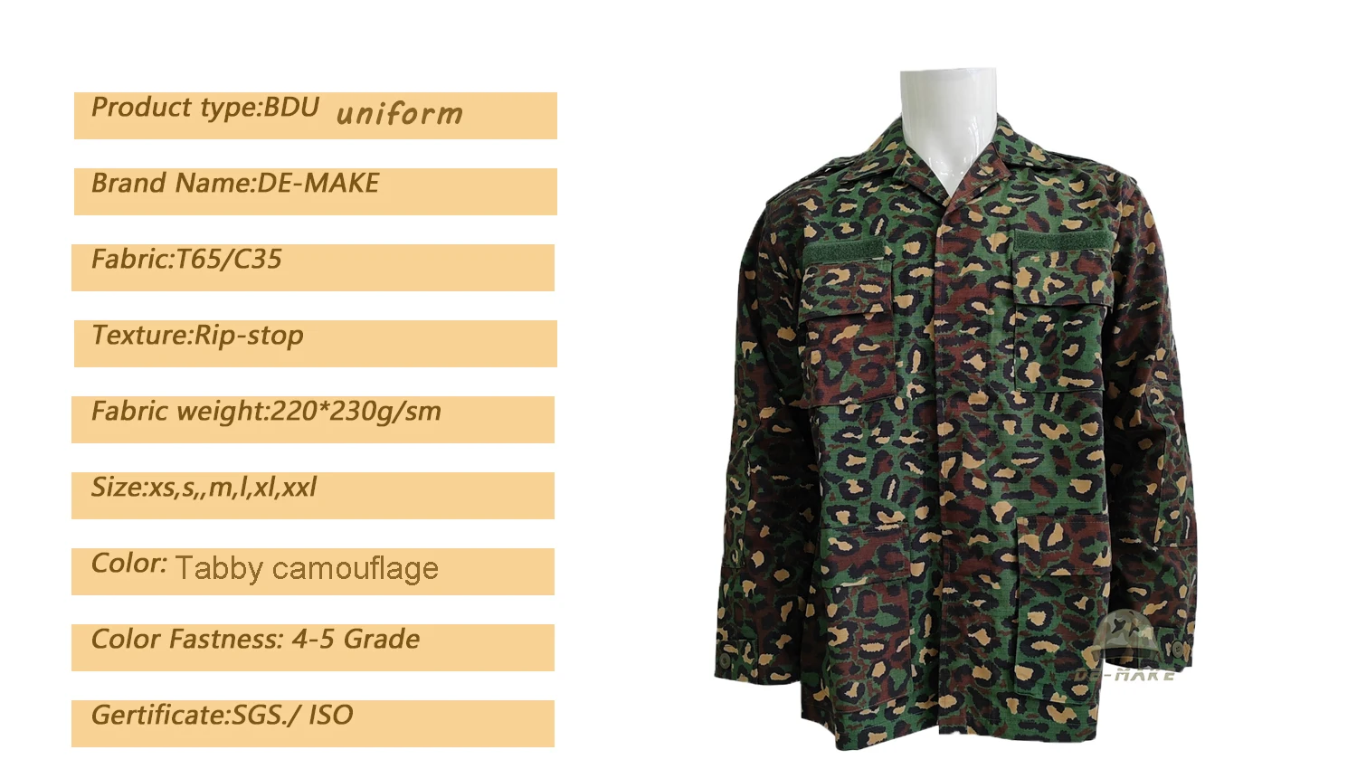 Ghana Camouflage BDU Uniforms for Immigration - Durable Polyester ...
