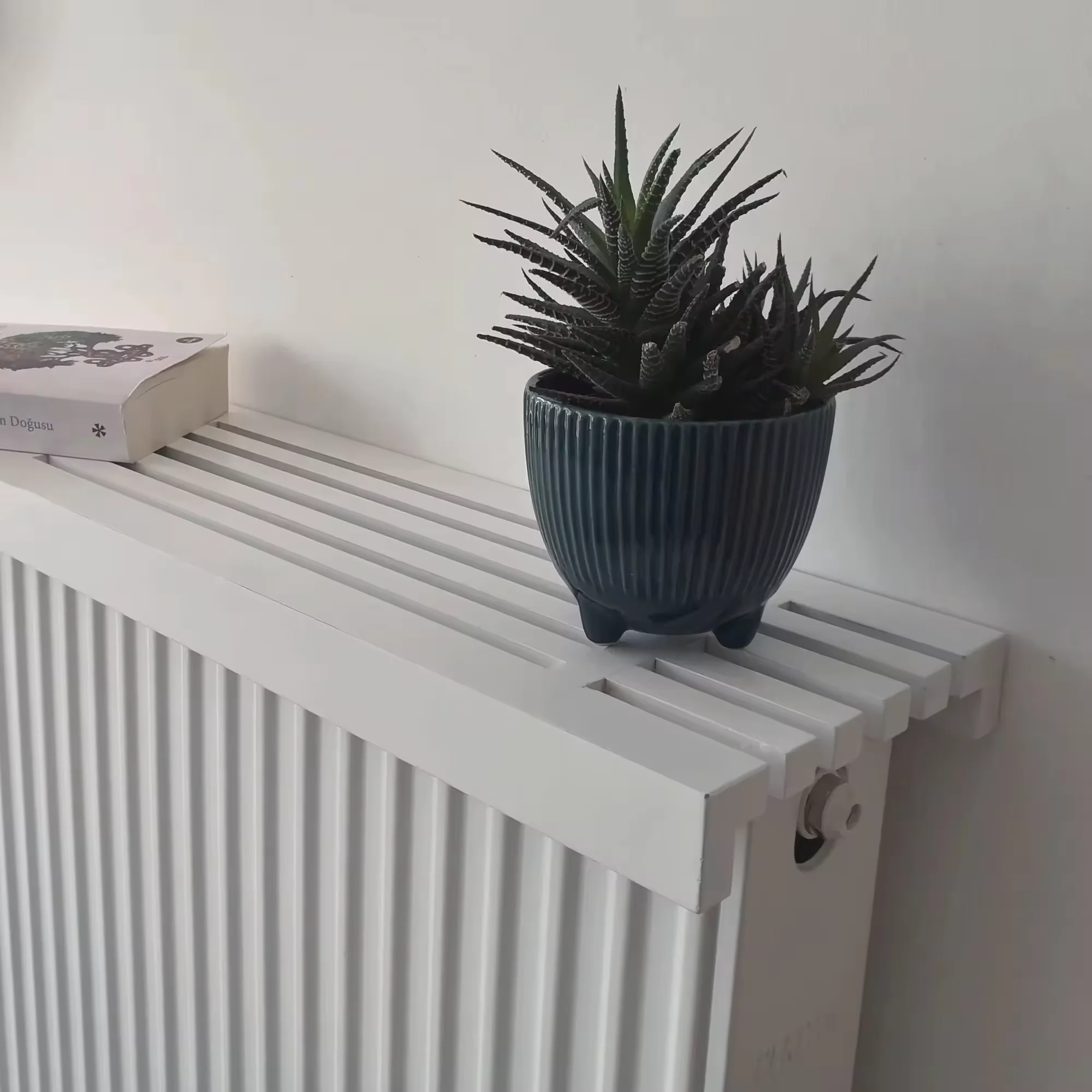 White MDF Radiator Cover with Slatted Design Radiator Furniture for ...