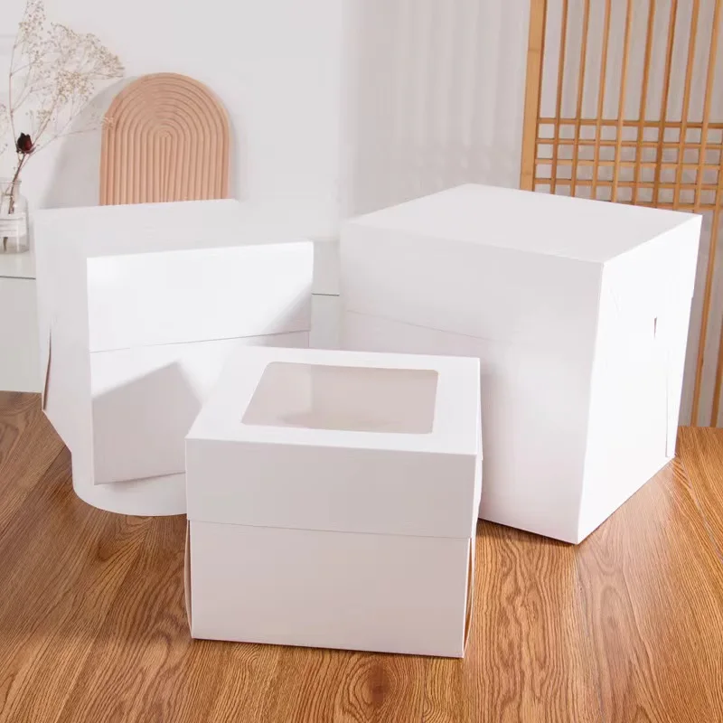 White Paper Bakery Box Square Cardboard Disposable 10 X 10 X 5 Inch ...