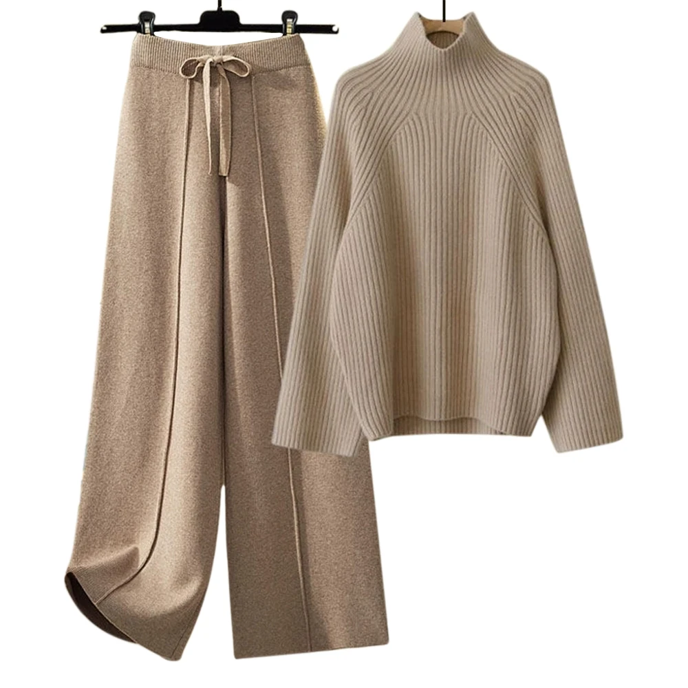 2025 New Fall/winter Knit Overall Sweater And Loose Knit Pants Two ...